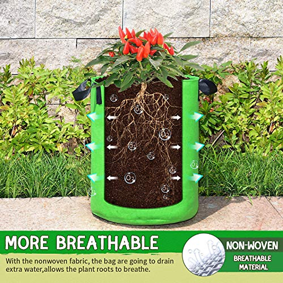 SCENGCLOS 6 Pack 10 Gallon Grow Bags, Sealed Visualization Window Planter Bags, Breathable Thickened Non-Woven Fabric Plant Pots with Access Flap, Garden Planting Bags for Grow Potato,Tomato,Carrot
