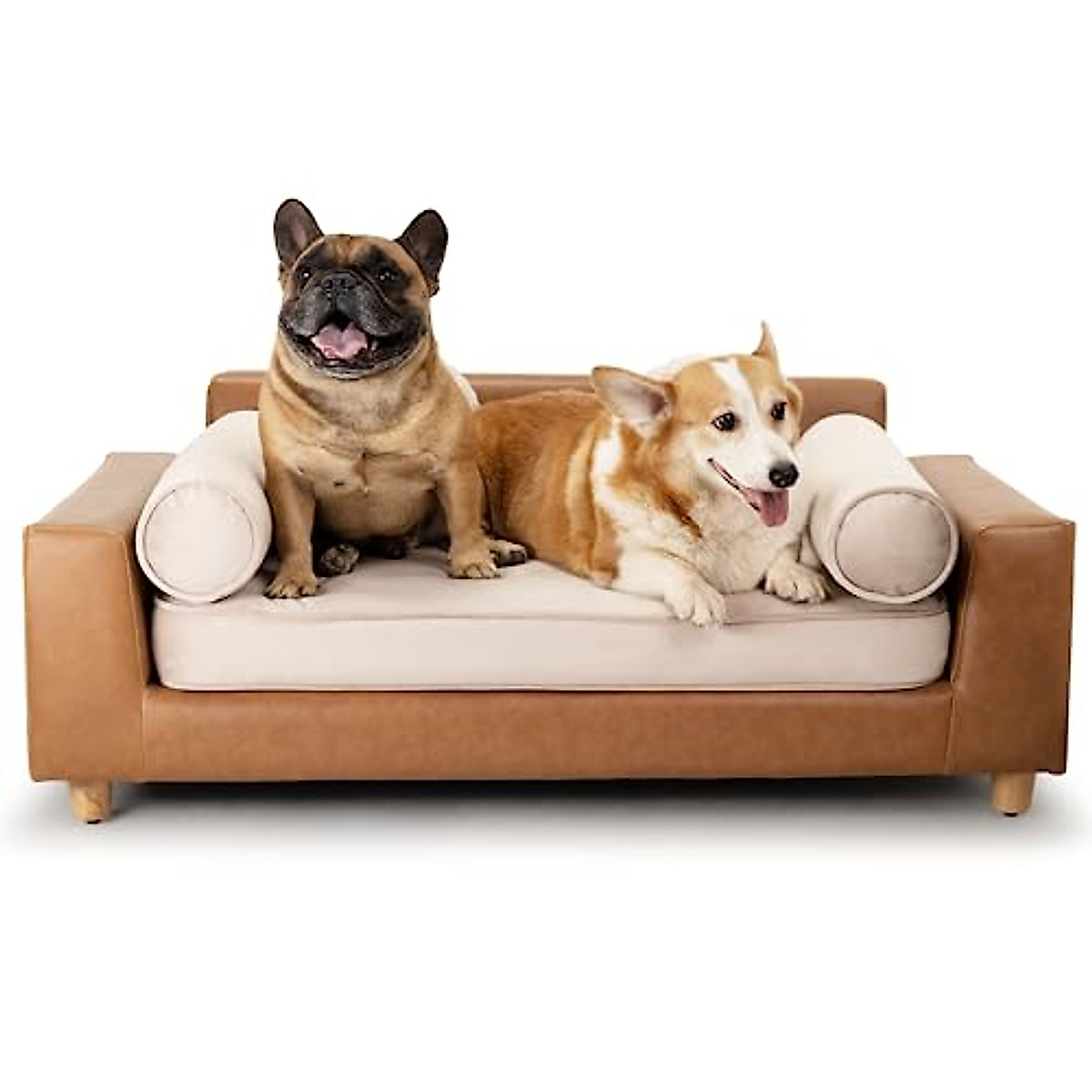 dCee Luxury Large Dog Sofa, Cat Sofas, Holds 160 Lbs, 42 in. Premium Leather Dog Bed Couch with Removable Washable Velvet Cushion for Comfort Sleep, Suitable for Different Pet Sizes