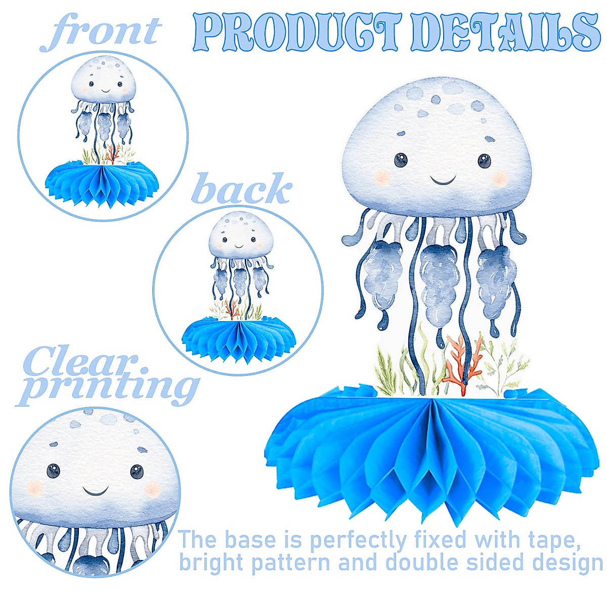 12Pcs Ocean Sea Animal Honeycomb Centerpieces Ocean Animals Baby Shower Decorations Under The Sea Party Table Centerpieces Sea Animals Decorations for Sea Theme Birthday Party Supplies