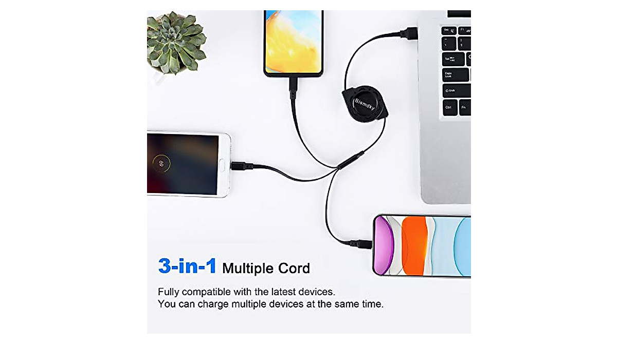 2 Pack 3 in 1 Multi USB Retractable Fast Charger Cable,Multiple ...