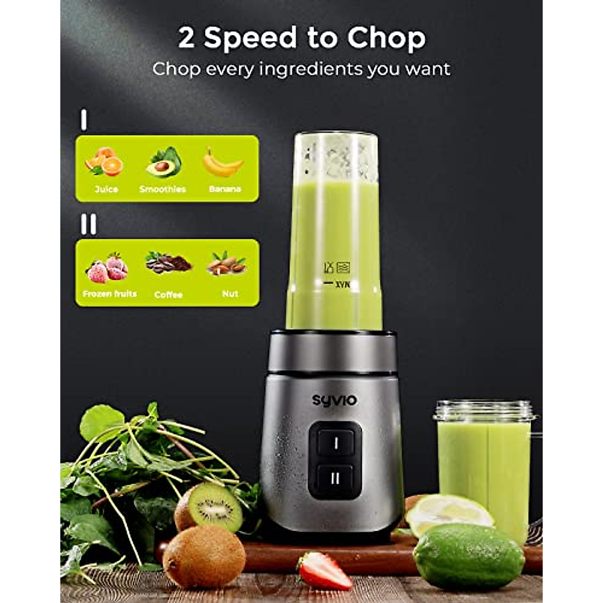 Syvio Blender for Shakes and Smoothies, 600W Personal Blender, Smoothie Blender with 2 BPA-Free 20 Oz Sport Cup, 2 Party Mugs, 1 * 10 Oz short cup,Easy to Clean