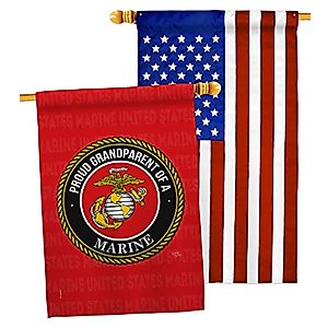 Breeze Decor Proud Grandparent House Flag Pack Armed Forces Marine Corps USMC Semper Fi United State American Military Veteran Retire Official Applique Garden Yard Gift Double-Sided, Made in USA
