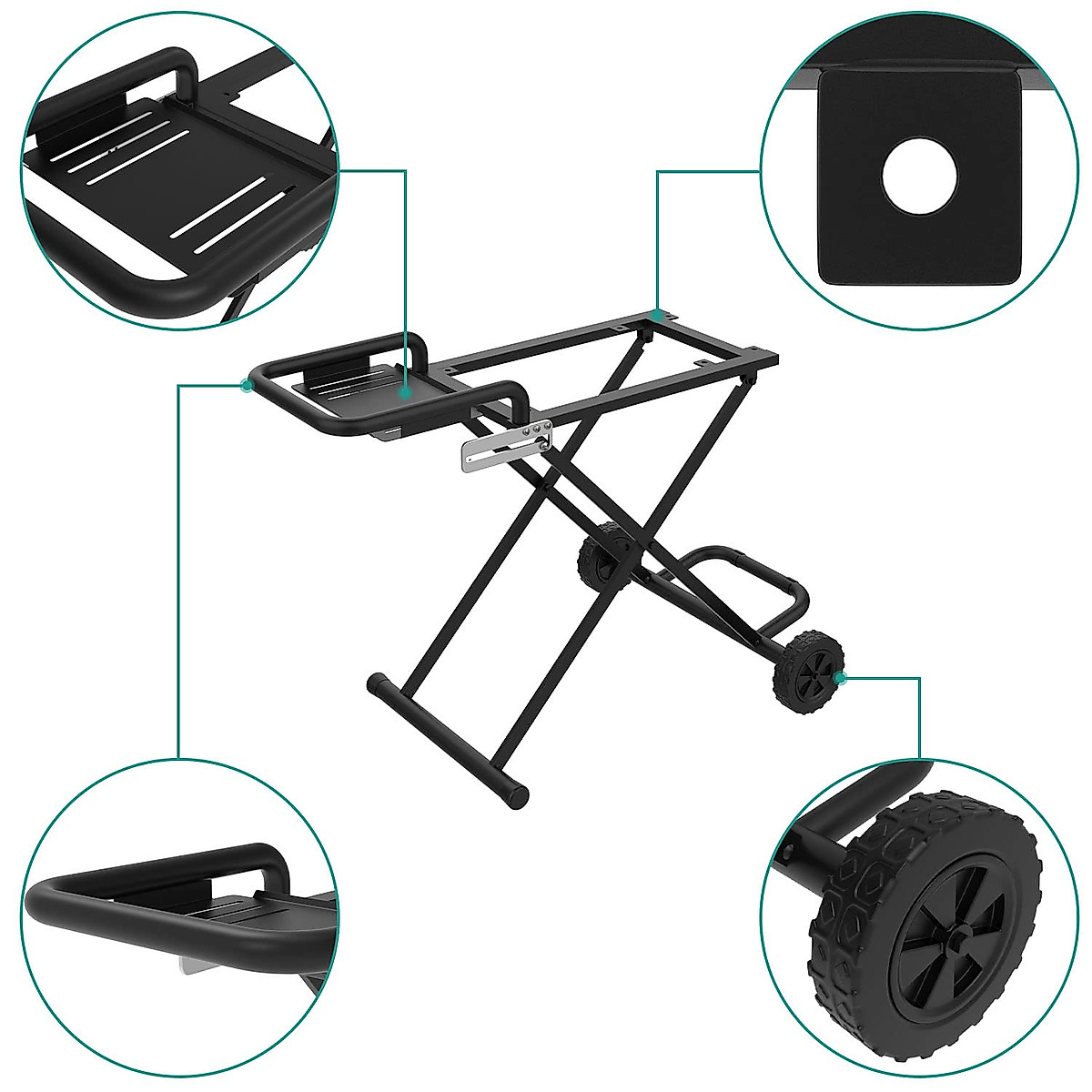 EasiBBQ Portable Grill Cart and Cover for Blackstone 17" 22" Table Top Griddles, Folding Cart Griddle Stand Shelf for Backyard, Camping and Outdoor Cooking. Black