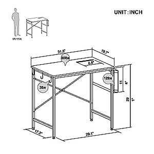 Bestier Computer 32 Inch Modern Mini Style Office Desk with Adjustable Metal Frame, Storage Bag, and Working Table for Small Bedroom Space, Grey