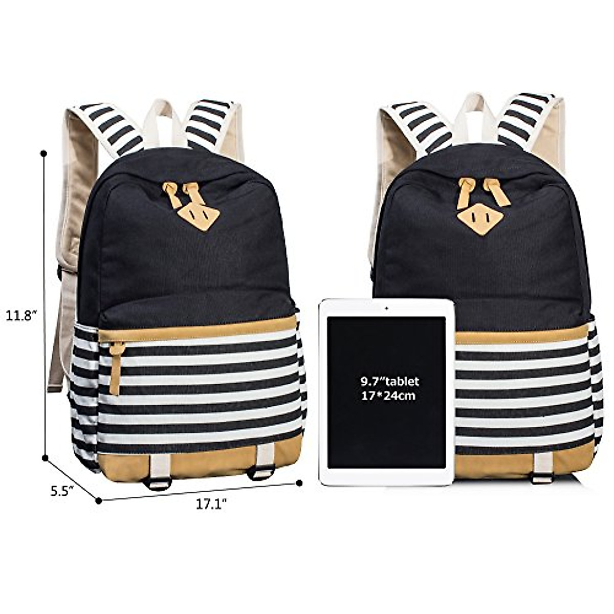 Leaper Navy Style School Laptop Backpack Girls Canvas Bookbag Water Blue