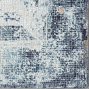 LUXE WEAVERS Blue 8x10 Mosaic Tile Area Rug with Distressed Effect
