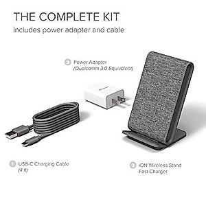 iOttie Ion Wireless Fast Charging Stand, Qi-Certified Charger 7.5W for IPhone XS Max R 8 Plus 10W for Samsung S9 Note 9, Includes USB C Cable & AC Adapter, Ash