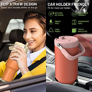 Cafezi 40 oz Tumbler with Lid and Straw, Stainless Steel Vacuum Insulated Tumblers with Flip Straw and Top Handle, Reusable Insulated Water Bottle for Home, Office, Leakproof, Fit in Cup Holder