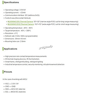 MLX90640 IR Array Thermal Imaging Camera 32×24 Pixels 110° Field of View I2C Interface 3.3V/5V Compatible with Raspberry Pi (ESP32) STM32 @XYGStudy (MLX90640-D110 Thermal Camera)