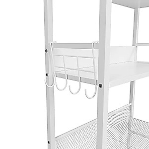 HOME BI Over The Toilet Storage Shelf ，Bathroom Organizer Over The Toilet Storage 4-Tier ，Wooden freestanding Toilet Shelf for Space Storage Toilet with Hooks (White Oak)