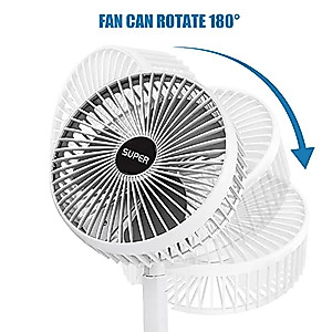 Maelifu Portable Folding Fan 3 Speeds, Stretchable Wall Mount Fan with 180 ° Adjustment Battery Powered or USB Powered, Portable Fan for Traveling Camping Home Beach Bedroom (White)