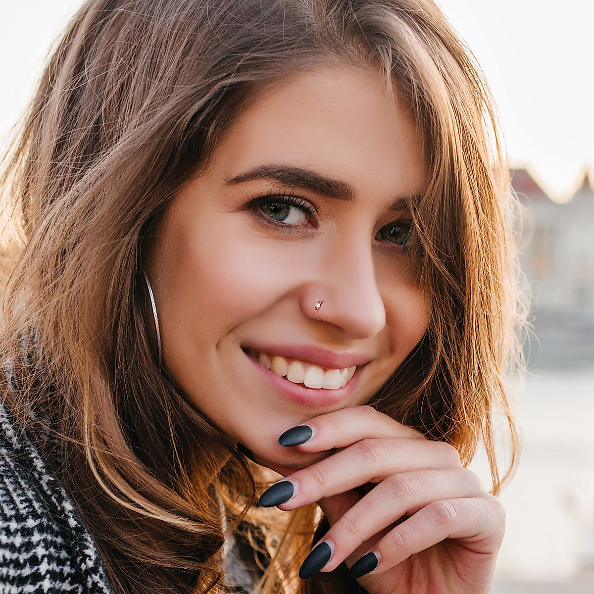 LAOPAZ White Opal Nose Ring 14k Rose Gold Piercing Hoop - 24 Gauge Nose Jewelry For Women Men - Handmade Nose Rings…