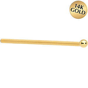 Body Candy Solid 14k Yellow Gold 1.5mm Ball Straight Fishtail Nose Stud Ring 20 Gauge 17mm
