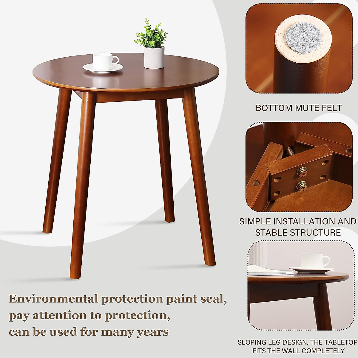 28.3" Small Round Dining Table for 2, Wooden Space-Saving Kitchen Dinner Table Rustic Wood Dining Table Mid Century Modern Kitchen Table (Brown)