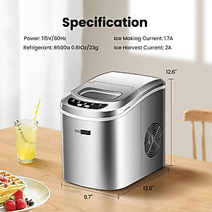 VIVOHOME Electric Portable Compact Countertop Automatic Ice Cube Maker Machine with Hand Scoop and Self Cleaning Function 26lbs/Day Silver