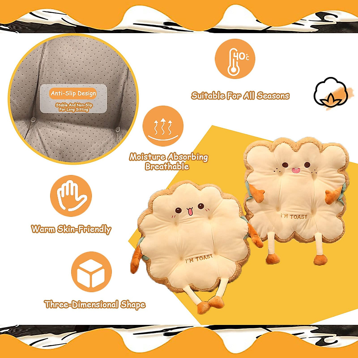 SRHWBF Toast Seat Cushion Cute Chair Pillow Pads Memory Foam Chair Cushion Gaming Chair Office Home Bedroom Restaurant Decor Non Skid Soft Comfy Thick (Angry)