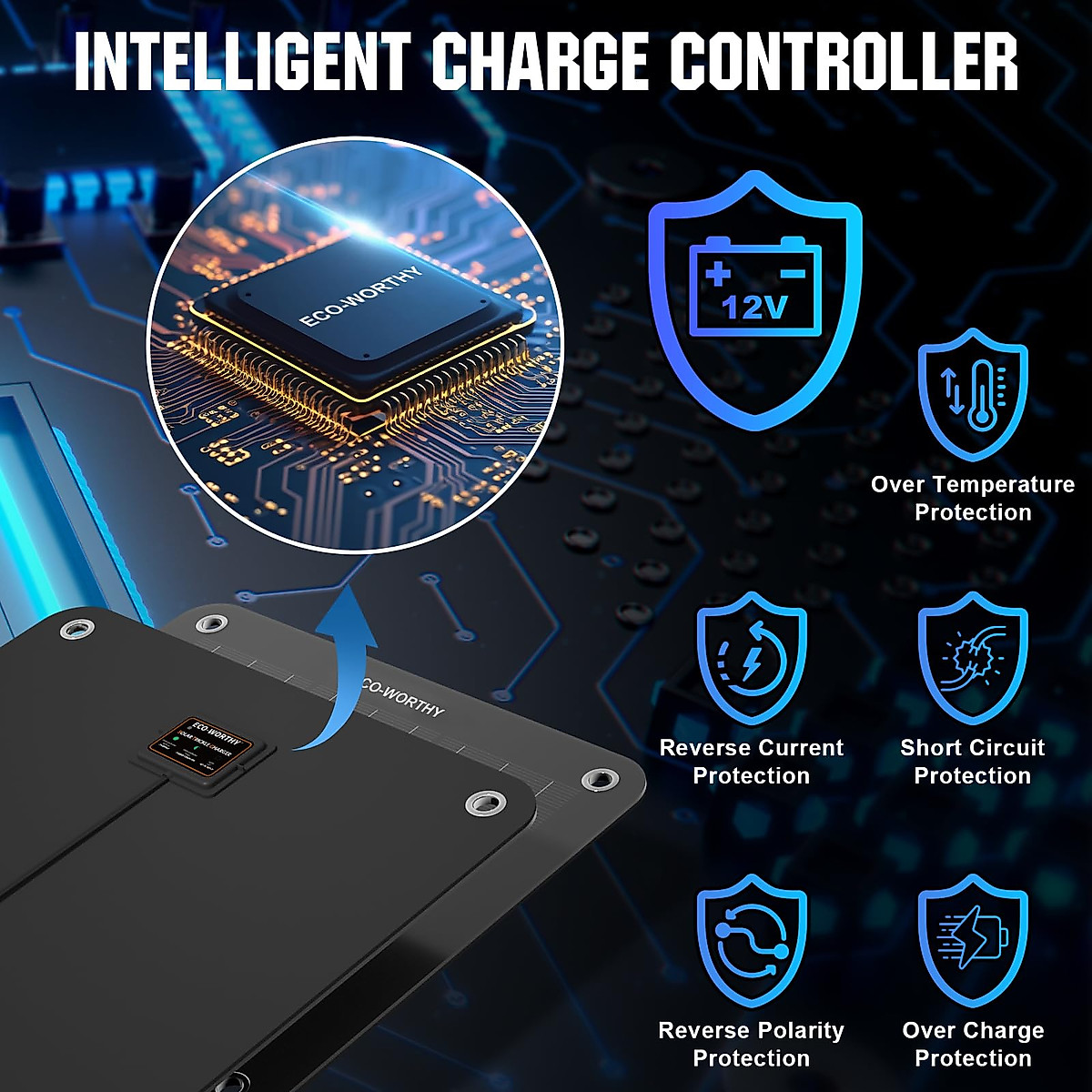 ECO-WORTHY Solar Car Battery & Trickle Charger 5W Solar Panel Power 12V Batteries Maintainer Portable Waterproof Built-in Blocking Diode for Automotive Lawn Mower Camping Car Boat Motorcycles Truck