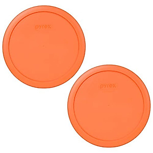 Pyrex 7402-PC 6/7 Cup Orange Round Plastic Food Storage Lid - 2 Pack Made in the USA