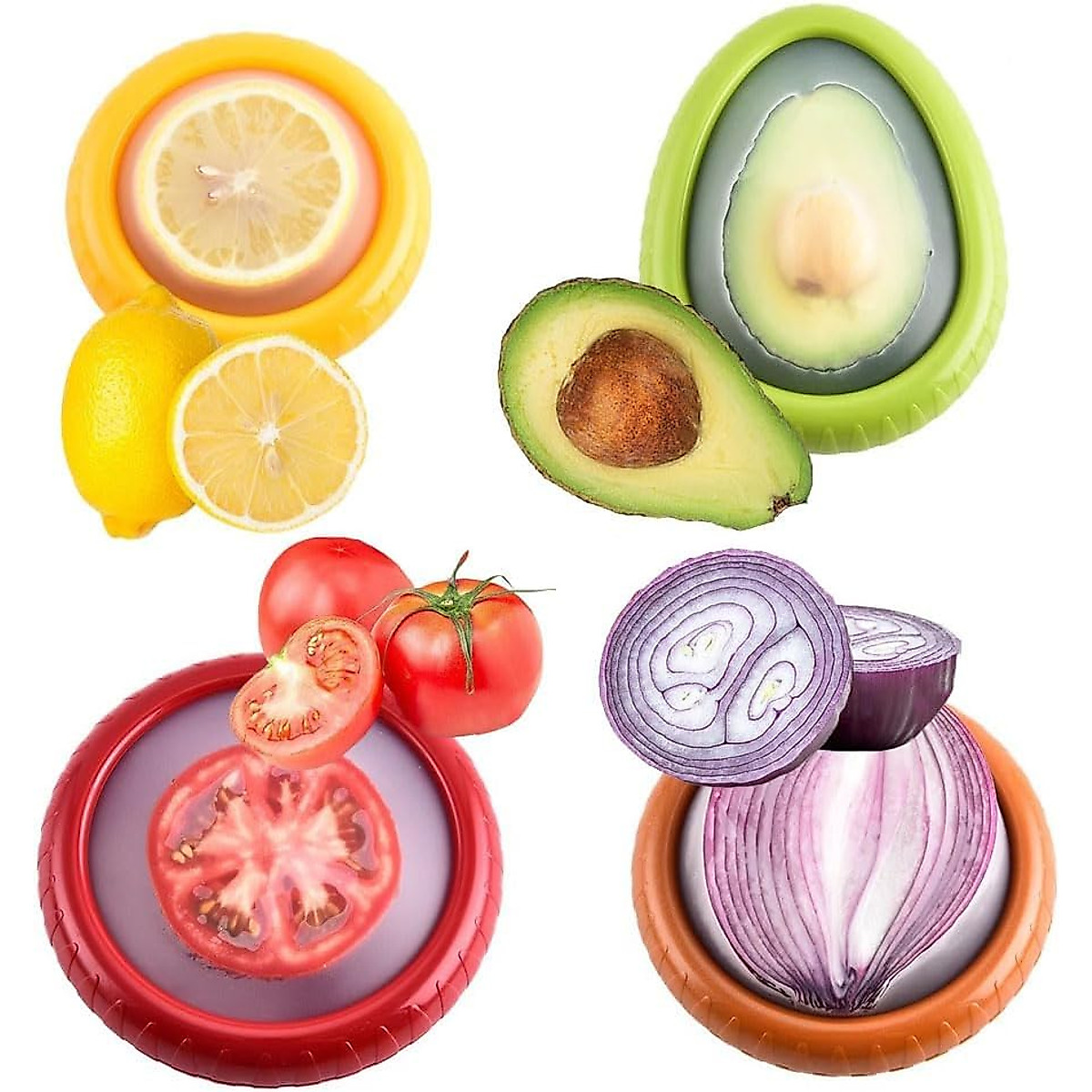 4PC Silicone film preservation box Fruit and Vegetable Storage Containers Set for Fridge, Onion Storage Container, Avocado keeper,Tomato Saver,and Lemon holder reusable silicone food savers
