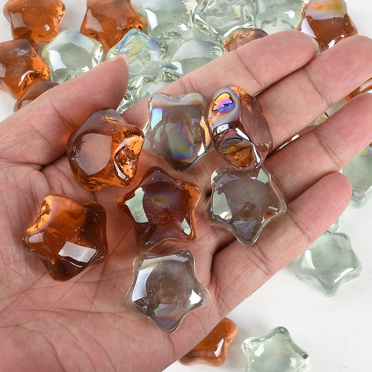 LUEYAO Star Glass Vase Filler Decorative Stars Shape Premium Glass Beads for Vases Gems Aquarium Pebbles Decorative Table Scatter Decor 1.3 LB 40 PCS