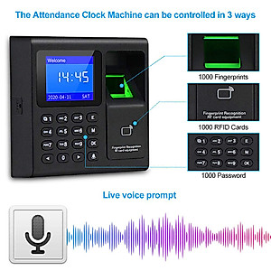 LIBO Intelligent Biometric Fingerprint Time Attendance Machine Time Clock Recorder Employee Check-in Device Access Control Keypad with RFID Key fobs