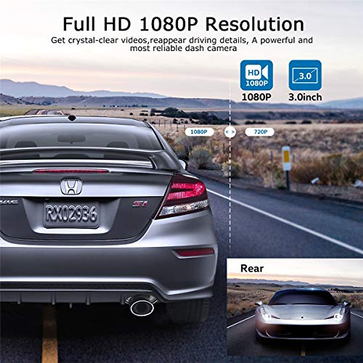 ORSKEY Dash Cam Front and Rear 1080P Full HD Dual Dash Camera in Car Camera Dashboard Camera Dashcam for Cars 170 Wide Angle with 3.0" LCD Display Night Vision and G-Sensor【2023】