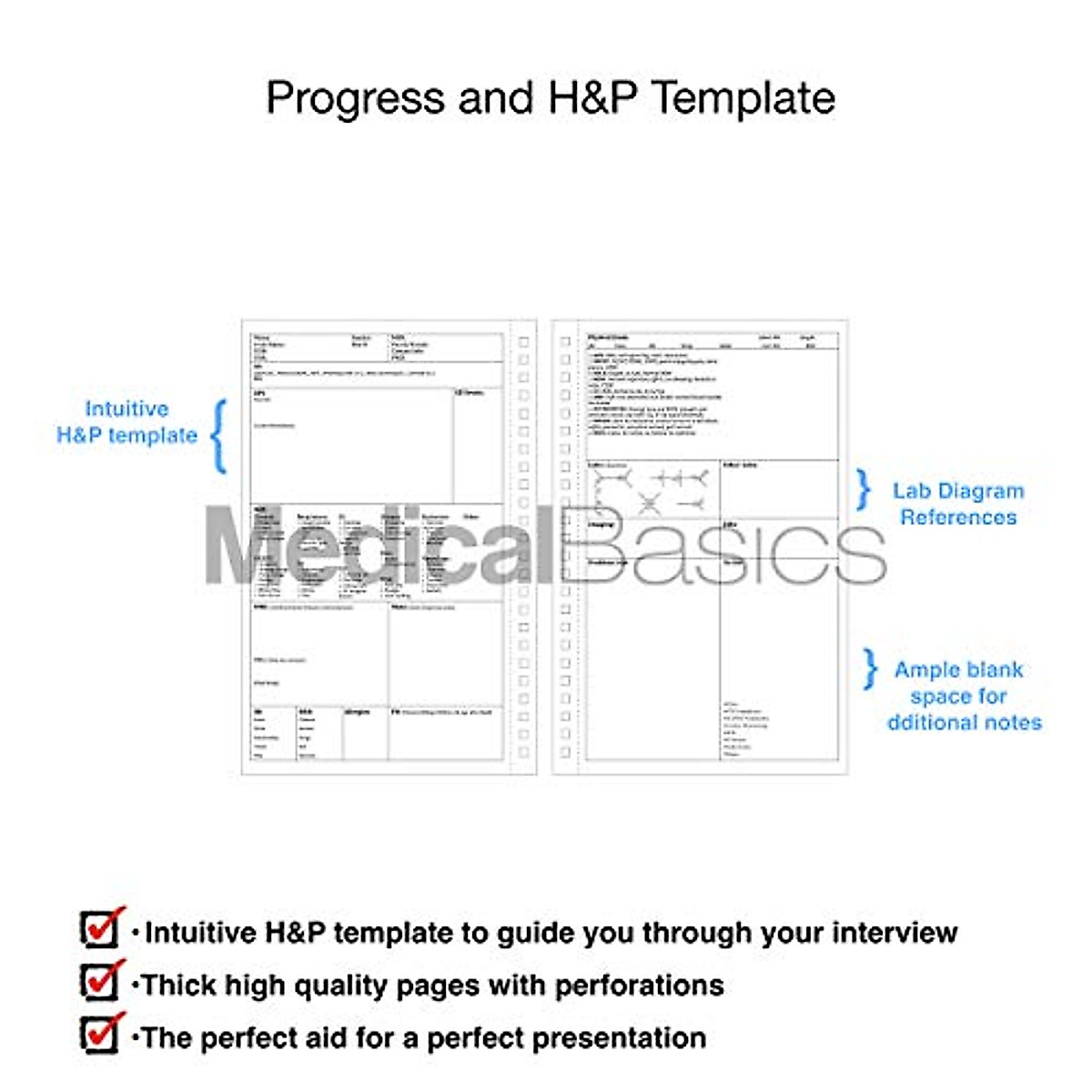 Progress & H&P + 4 Day SOAP Notebook - Progress Note + Medical History and Physical notebook, 50 templates with perforations