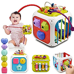 AiTuiTui Baby Toys 12-18 Months, Sensory Montessori Toys for 1 2 Year Old Boy Girl Gifts, 7 in 1 Multifunction Educational Toys with Shape Sorter, Stacking Blocks for Toddlers Birthday Gifts