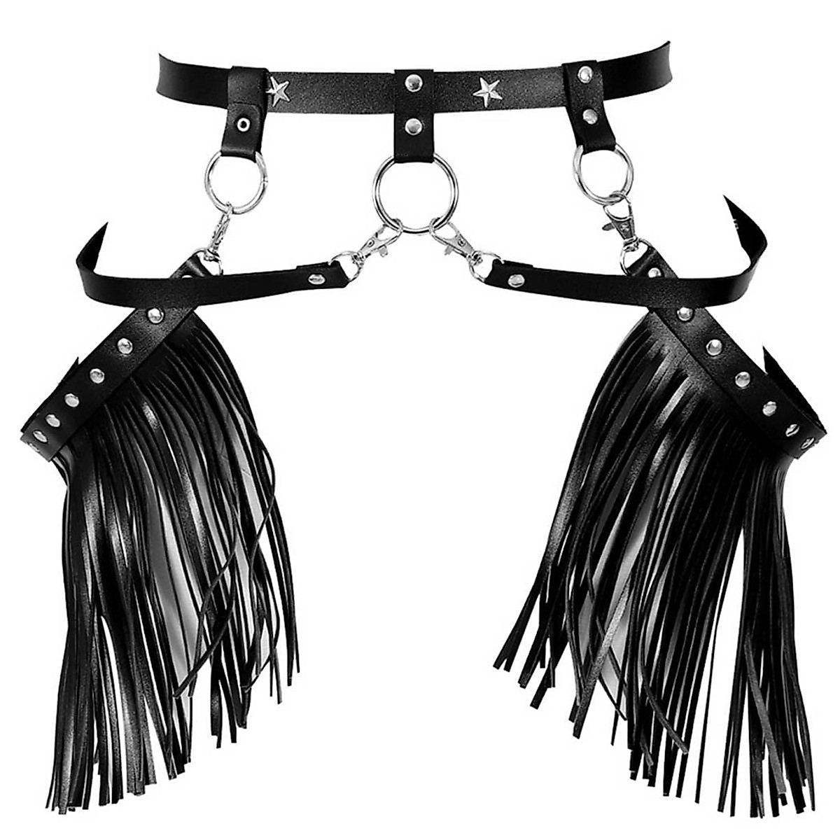 Yovic Punk Leather Body Chain Sexy Tassel Waist Chain Body Harness Belly Chains Rave Nightclub Party Body Accessories for Women and Girls (Black-4)