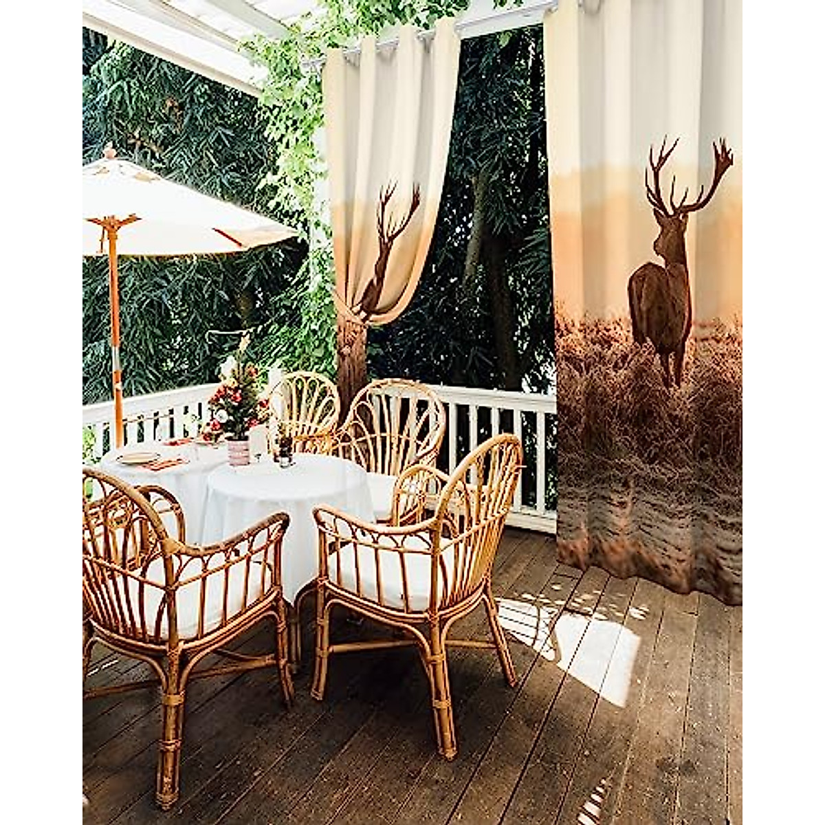 HERBED Outdoor Curtains for Patio 1 Panel Deer in The Grassland Under The Sunrise Waterproof Privacy Outside Curtain Sun Blocking Grommet Blackout Drapes for Porch Gazebo Pergolas Balcony 52x108 Inch