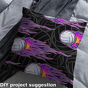 Feelyou Volleyball Fabric by The Yard, Volleyball Sports Theme Design Illustration Fabric for Home DIY Projects, Hot Rod Flame Pattern Decorative Waterproof Fabric, 2 Yards, Purple Black