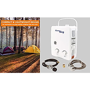 Flame King YSNAZ132 Portable Tankless Water Heater Propane Gas 5L 1.32GPM at 34,000 BTU, Outdoor Instant Hot Water Shower for RV, Camping, Farm, Cabins