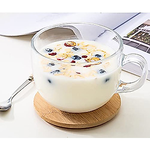 Lawei Set of 4 Glass Coffee Mug with Handle - 15 Oz Glass Jumbo Coffee Cups Clear Coffee Mug for Cappuccino, Coffee, Latte, Cereal, Milk, Ice Cream