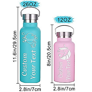 Backquik Personalized Custom Water Bottle with Straw Cover Leak Proof Kids Engraved Sports Bottle with Name Stainless Steel Insulated Thermos for Outdoor Gym