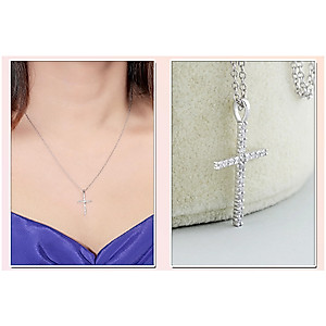 Dazzlingrock Collection 0.30 Carat (Ctw) Round White Diamond Thin Cross Pendant for Women with 18 inch Silver Chain in 14K White Gold