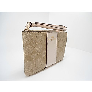 Coach Signature PVC Leather Corner Zip Wristlet, Light Khaki, Chalk