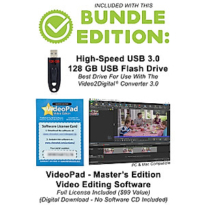 ClearClick Video to Digital Converter 3.0 (Third Generation) - Record Video & Audio from VCR's, VHS, AV, RCA, Hi8, Camcorder, DVD, Turntables, Cassette Tapes (Bundle Edition)