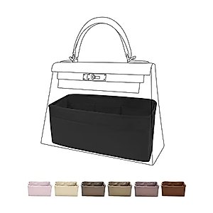 DGAZ Purse Bag Organizer Insert, Silk, Luxury Handbag Tote in Bag Shapers, Fits Kelly mini I/mini II /20/25/28/32/35/40 Bags (Black, KL25)