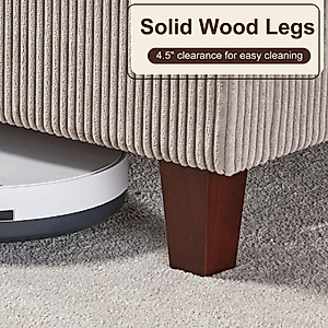 HOWE Queen Size Upholstered Platform Bed Frame, Wingback Bed with 50.8" Headboard, Corduroy/Solid Wood Leg/No Box Spring Needed/Noise Free/Taupe