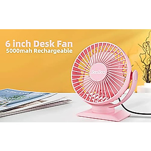 Senlleo 6 inch Rechargeable Desk Fan, 5000mah Portable Battery Fan, 3 Speeds, 720° Rotation, 8-30Hours Work, Removable Fan Cover, Battery Powered Personal Quiet Fan - Pink
