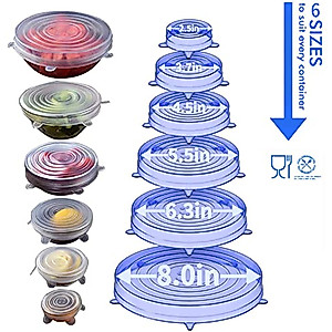 Firsting Silicone Stretch Lids, 18 Pack Reusable Silicone Lids, Silicone Bowl Covers, 6 Sizes Apply to Food Container, for Freezer & Microwave