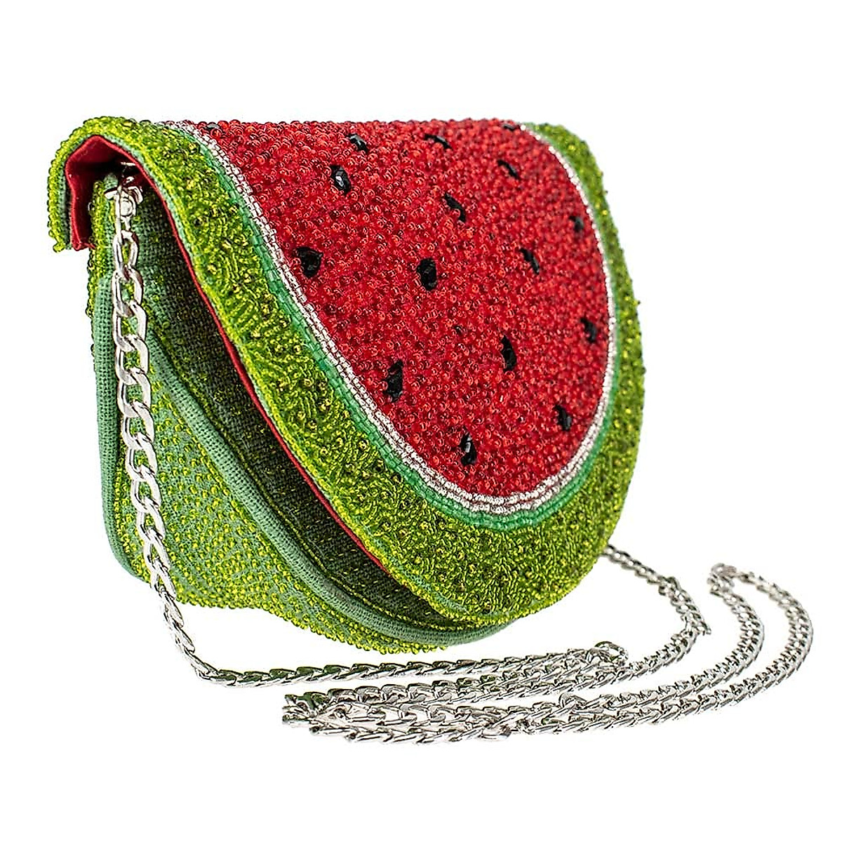 Mary Frances Summer Slice Beaded Watermelon Crossbody Clutch Handbag