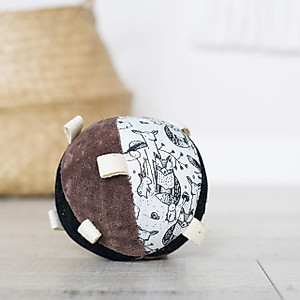 Wee Gallery, Taggy Ball with Rattle - Developmental Activity for Babies - Visual Stimulation, Motor Skills, Soft Interactive Sensory Toy for Infant Play (Woodland Theme)