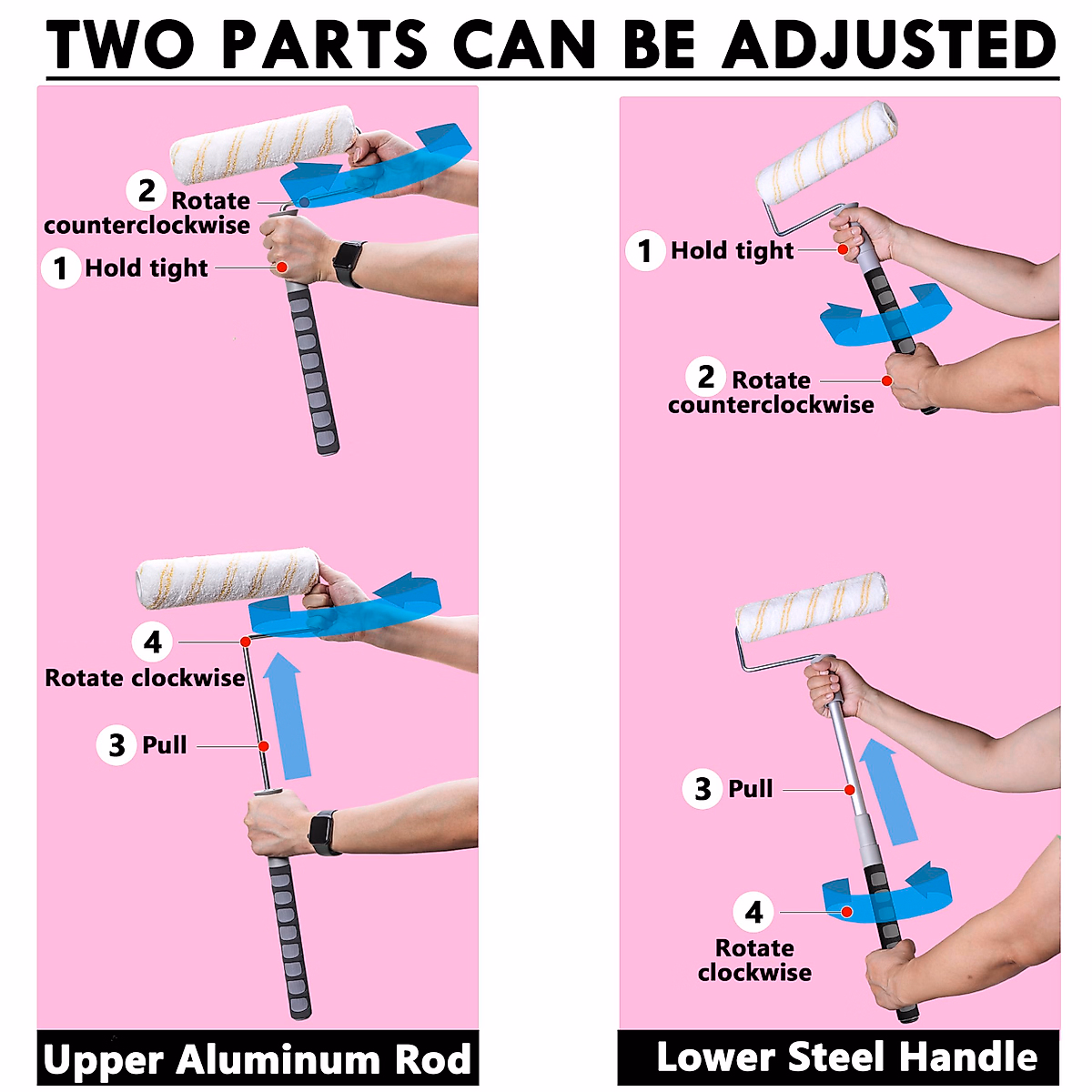 6pcs House Paint Roller Kit, PinStone 9 inch Extendable Roller Frame with 5 Microfiber Replacement Covers, Adjustable Painting Roller (18" - 36"), Home Painting Supplies for Painting Walls & Ceilings