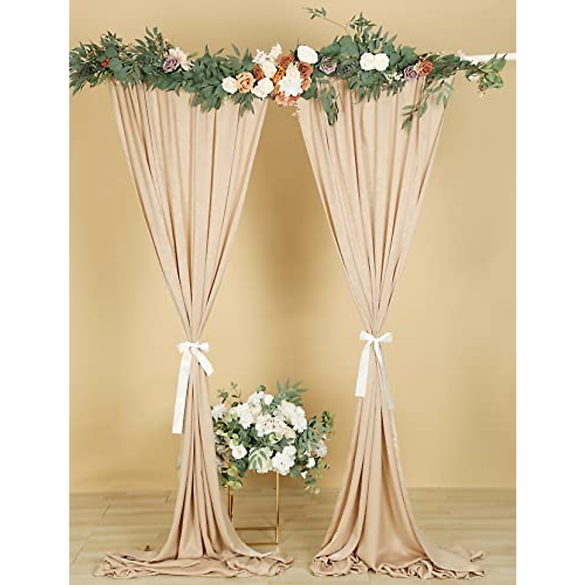 Cytdkve 2 Panels 4.8 Feet x 10 Feet Beige Velvet-Like Wedding Backdrop Curtain Drapes, Silky Soft Window Curtains Panels for Wedding Ceremony Birthday Party Decorations
