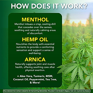 Hemp Cream Maximum Strength (8 oz) Hemp Oil & Arnica Cream, Soothes Discomfort on Joint Muscle Shoulder Hip Neck Knee & Back Support, All Natural Relief Cream Made in USA, Instant Lotion Menthol Rub