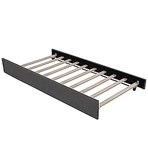 HSBD Full Size Daybed with Trundle, Modern Upholstered Day Bed Linen Fabric Sofa Daybed Frame with A Roll-Out Trundle, No Box Spring Needed, Furniture for Bedroom Living Room Guest Room