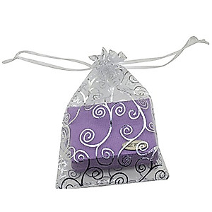 SUNGULF 100pcs Organza Pouch Bag Drawstring 4x6 10x15cm Strong Gift Candy Bag Jewelry Party Wedding Favor (White with Silver)