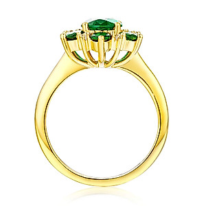 KnBoB Women Flowers Oval Shape 1.67ct Emerald Ring 18K Yellow Gold Promise Wedding Engagement Bridal Anniversary Ring Size 10.5