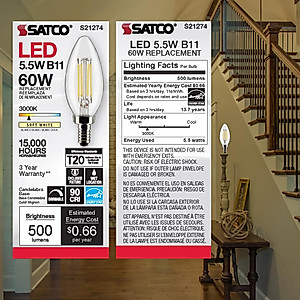 Satco S21274 5.5 Watt B11 LED Bulb - 3000K - 120 Volt (2 Pack)